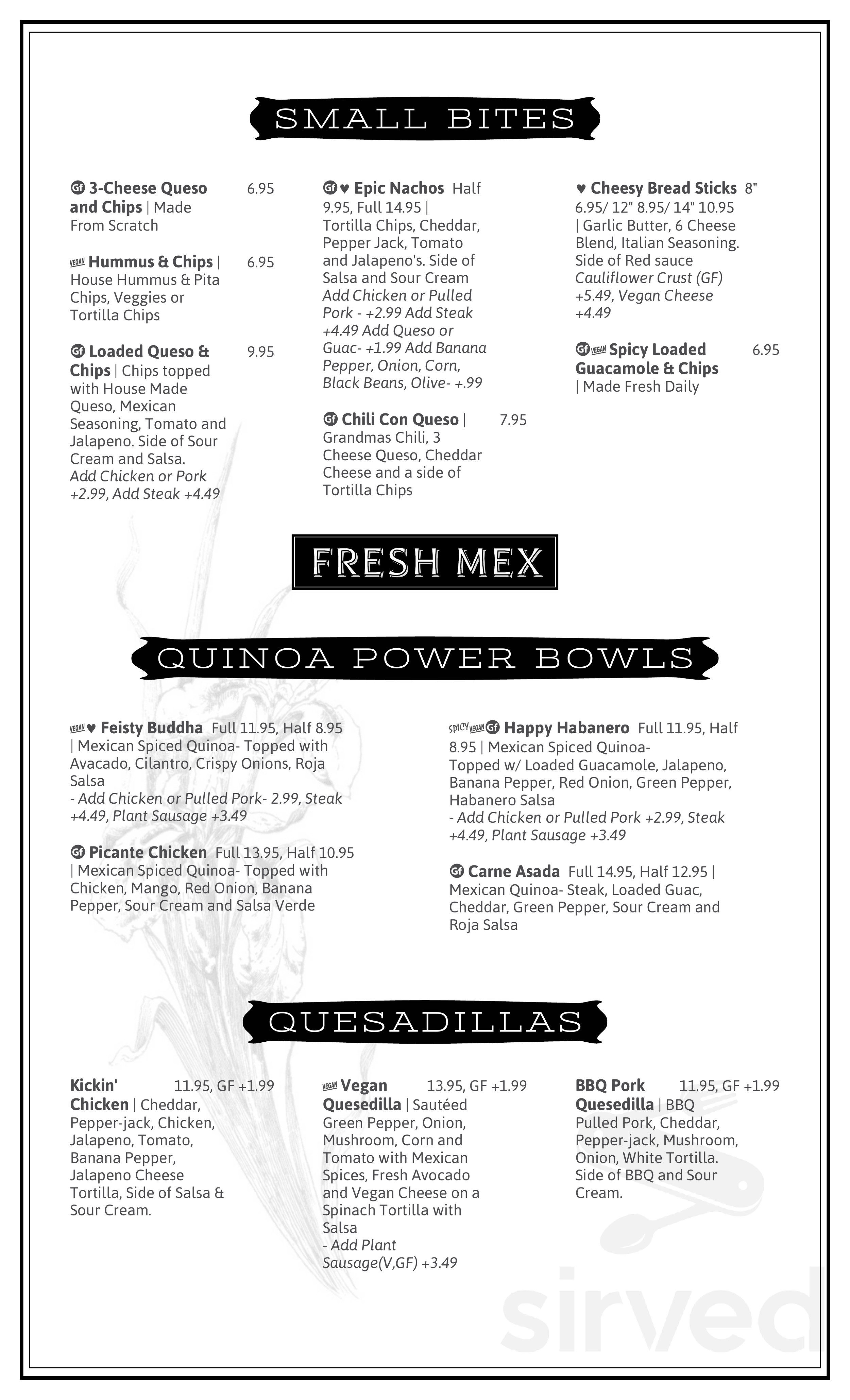 Rustic Roots menu in Grand Haven, Michigan, USA