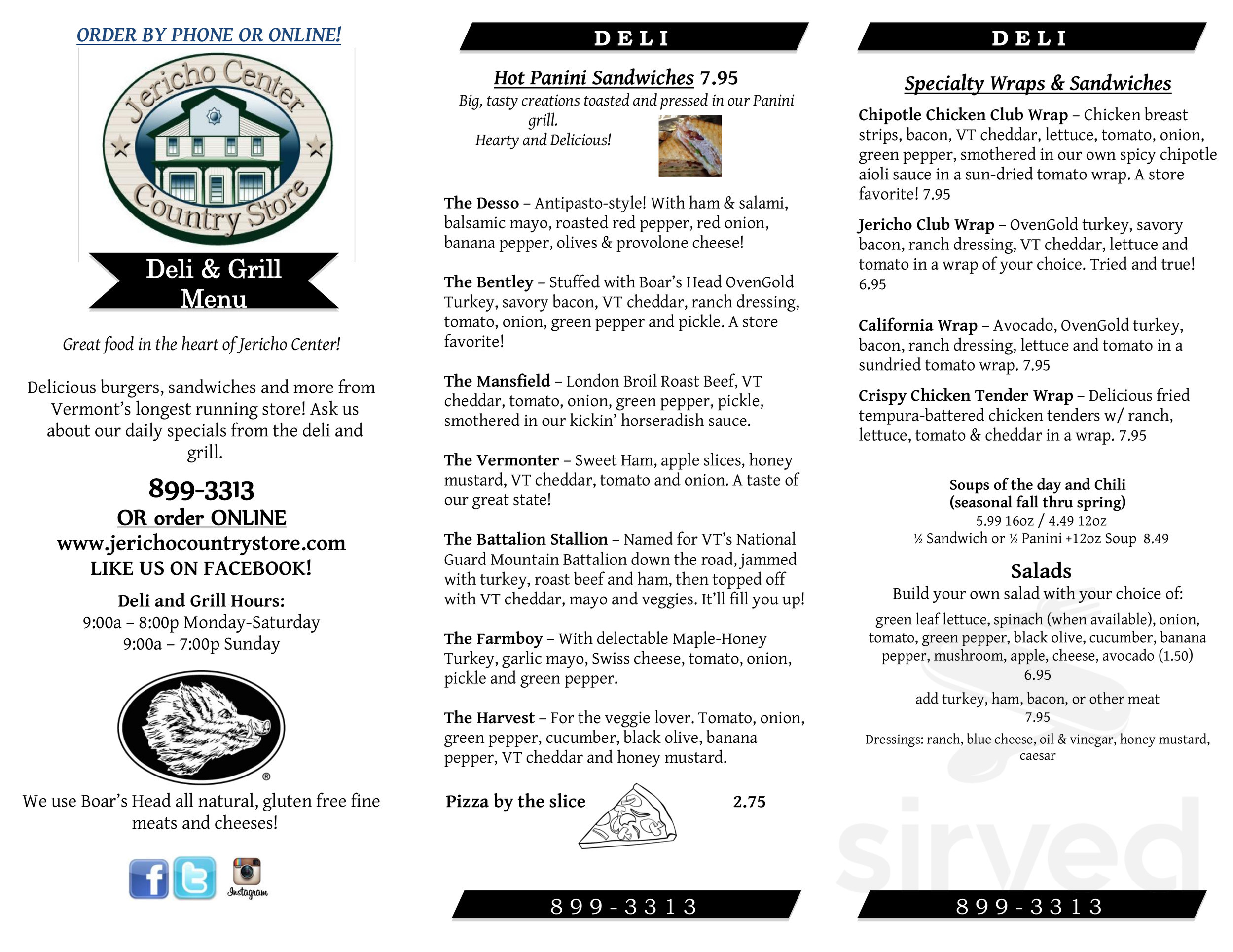 Jericho Center Country Store menu in Jericho Center, Vermont, USA