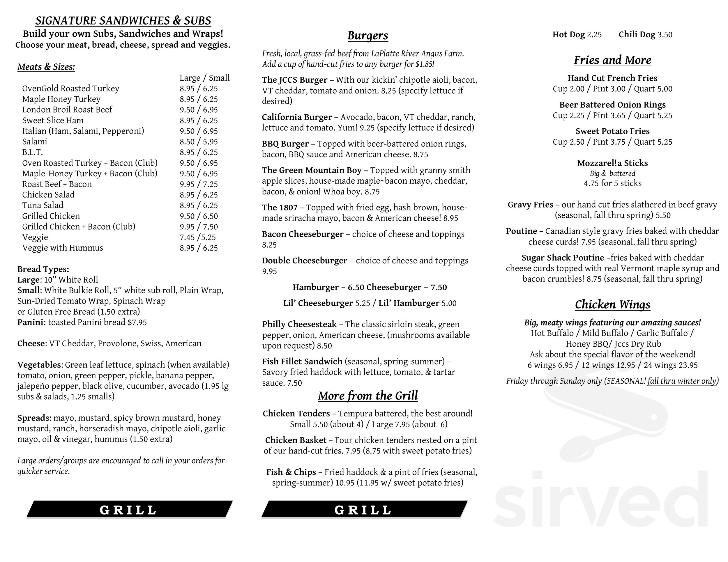 Jericho Center Country Store menu in Jericho Center, Vermont, USA