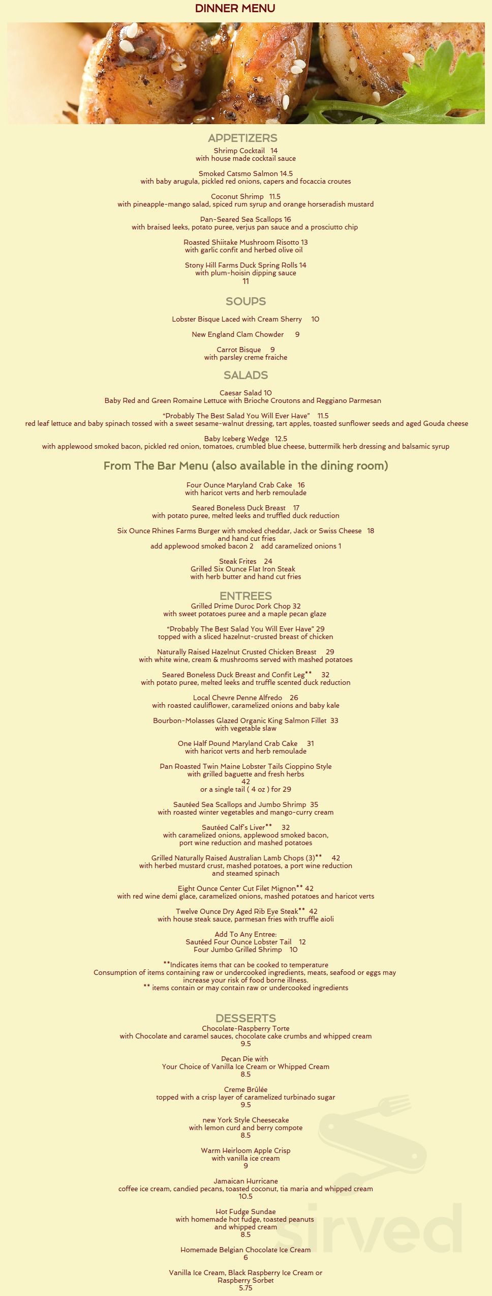 Kimberton Inn menu in Kimberton, Pennsylvania, USA