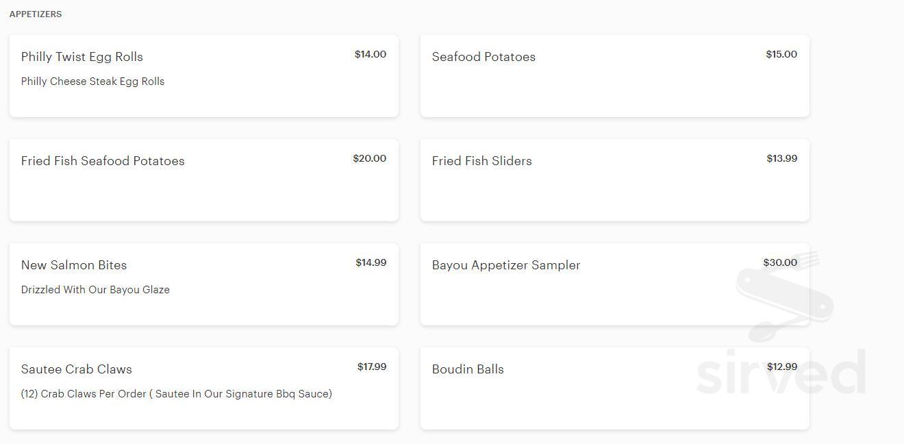 The Bayou Affect menu in Baton Rouge, Louisiana, USA