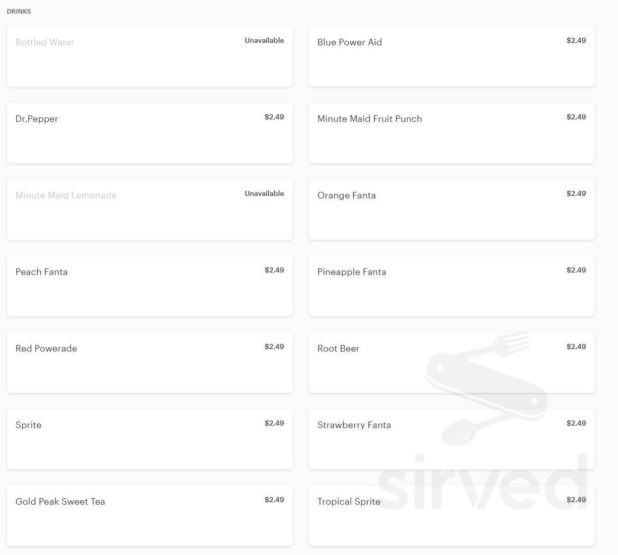 The Bayou Affect menu in Baton Rouge, Louisiana, USA