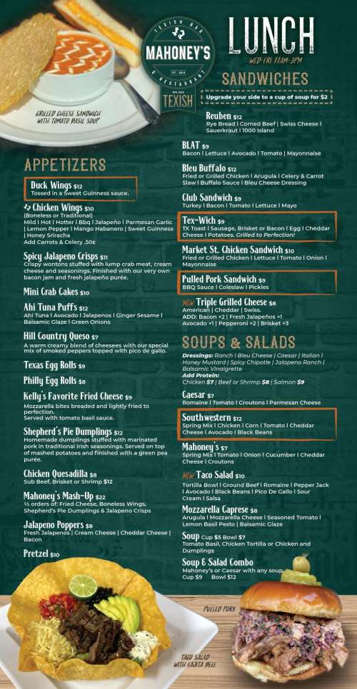 Mahoney's menu in The Woodlands, Texas, USA