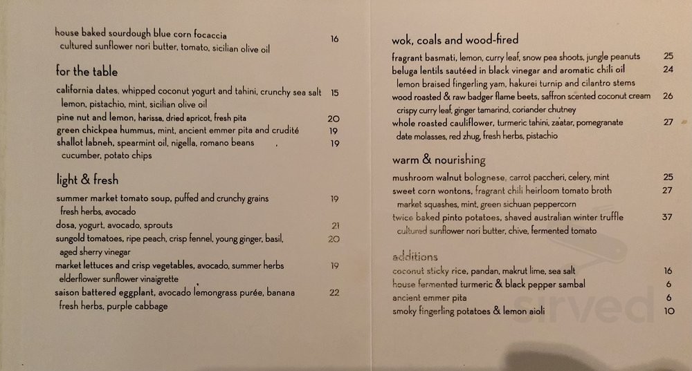 Menu - New York NY's abcV | Sirved