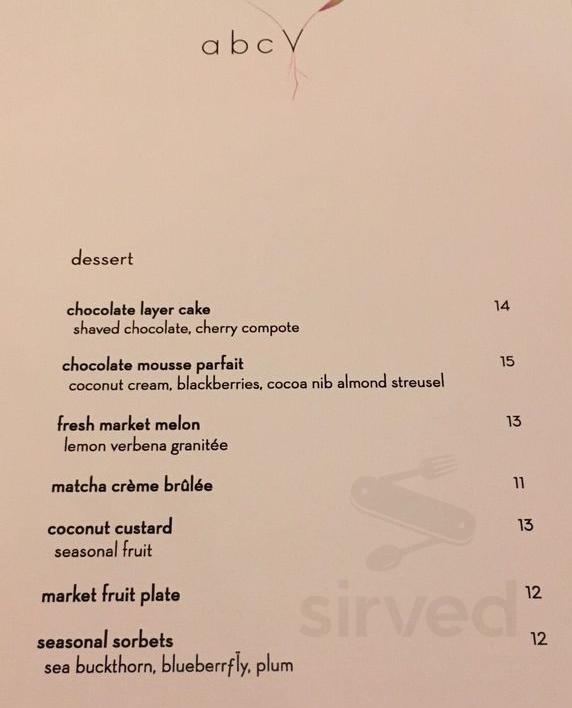 abcV menu in New York, New York, USA