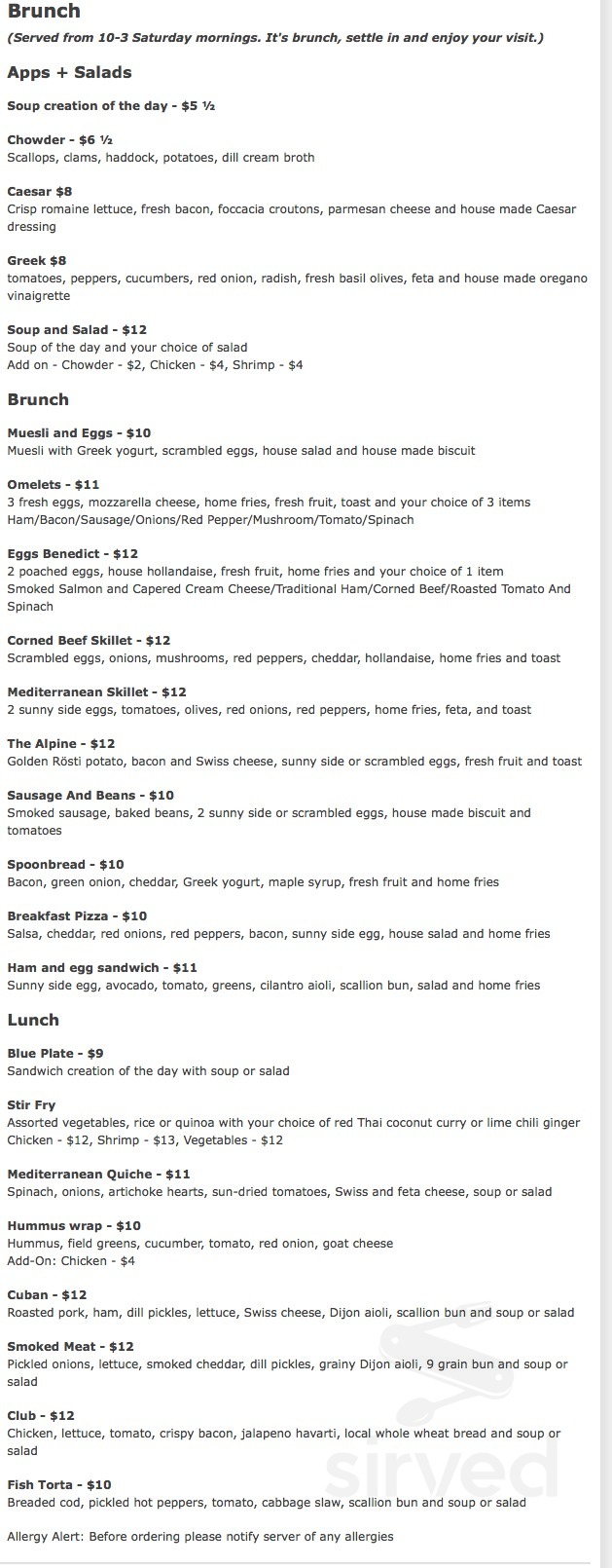 The Palate menu in Fredericton, New Brunswick, Canada