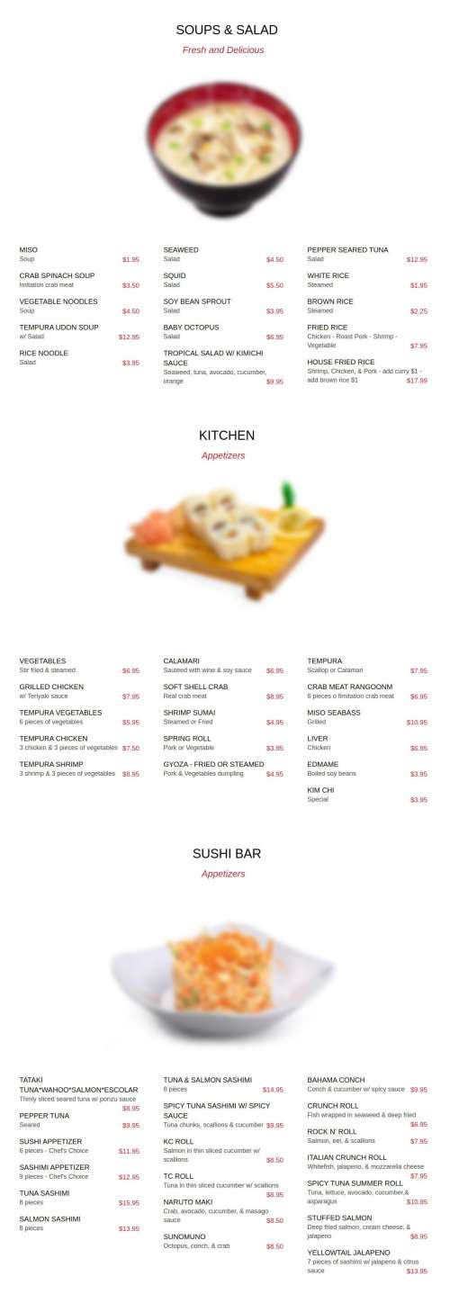 Take Sushi menu in Pompano Beach, Florida, USA