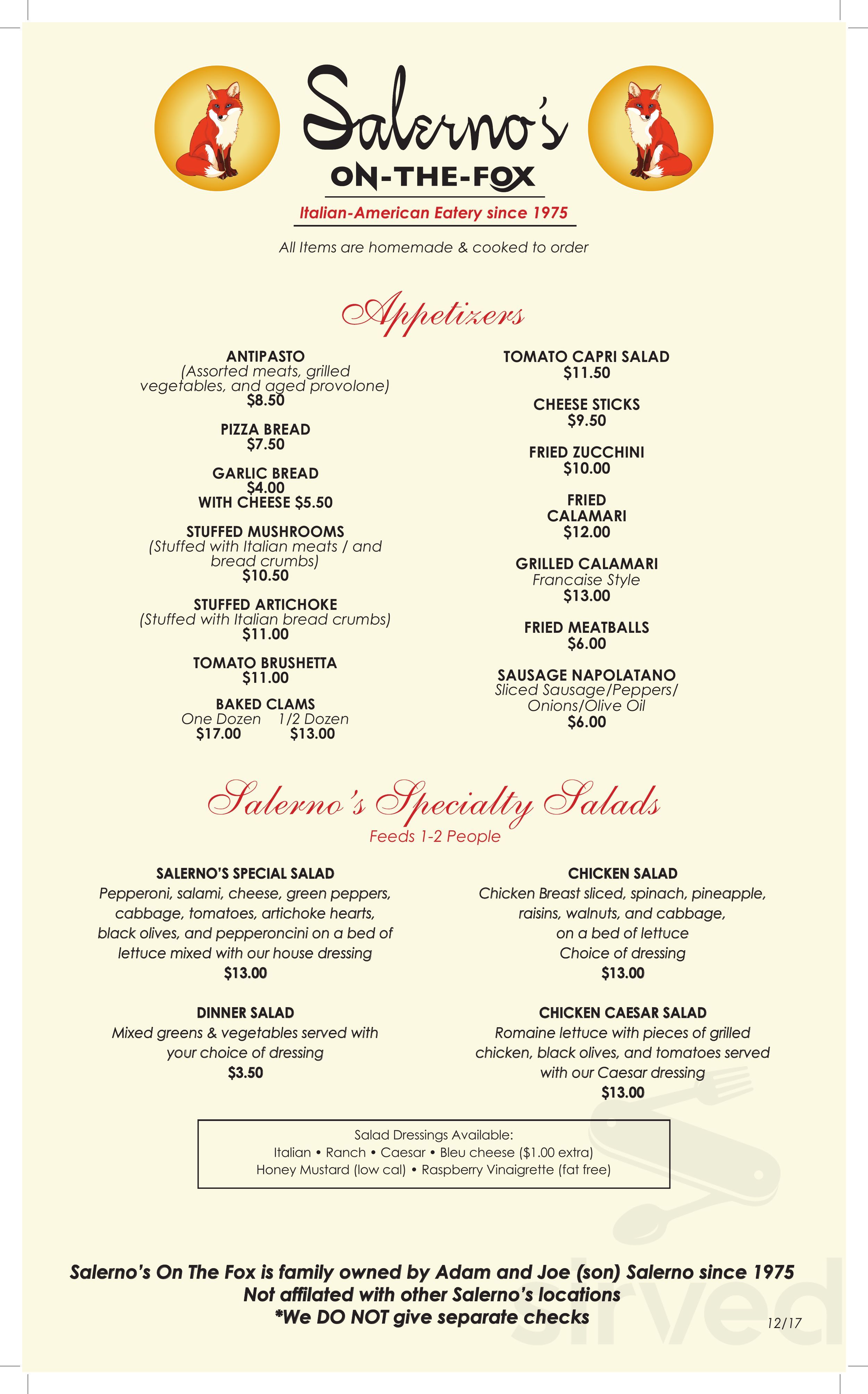 Salerno's On the Fox Menu - St. Charles, Illinois | Sirved