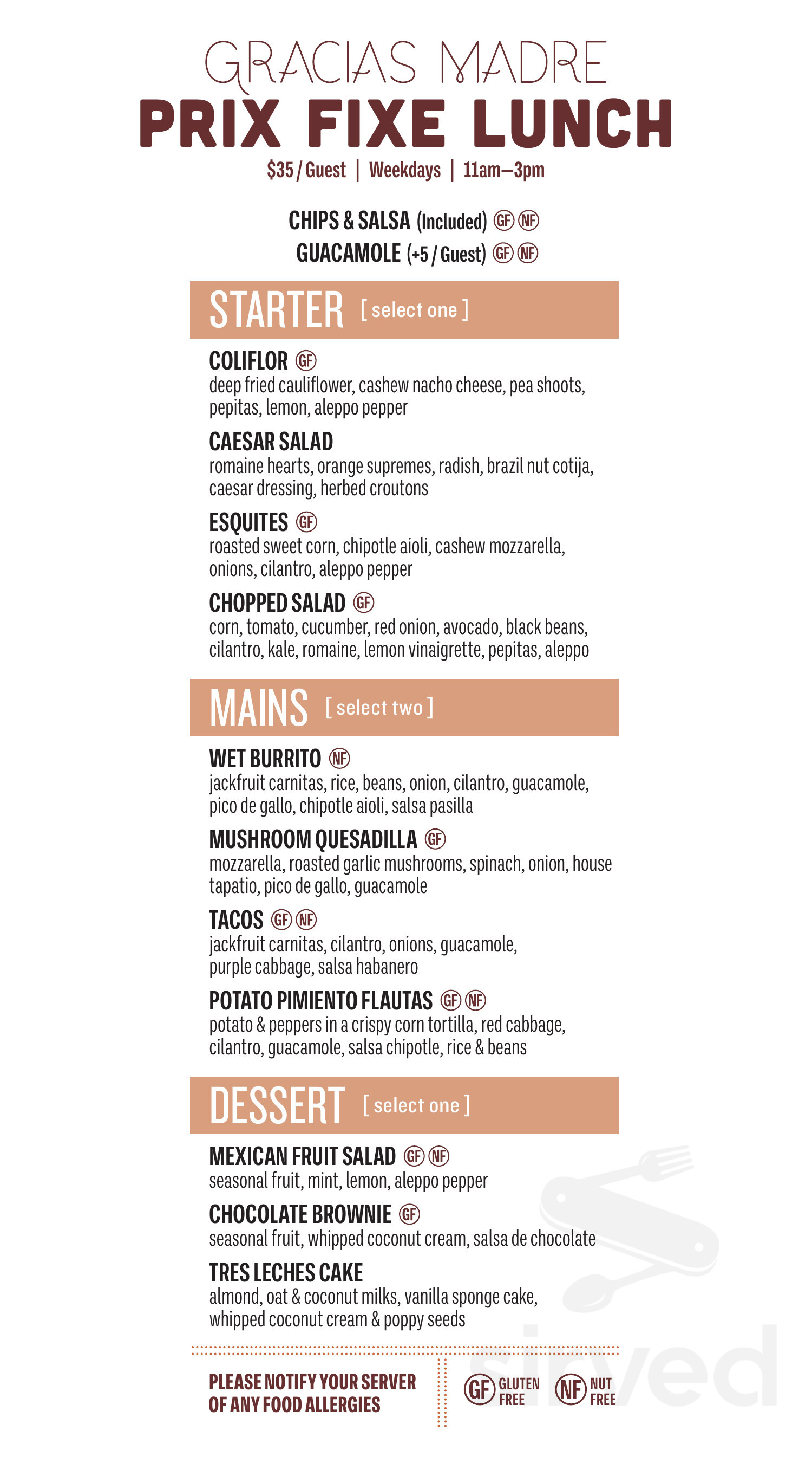 Menu - West Hollywood CA's Gracias Madre West Hollywood | Sirved