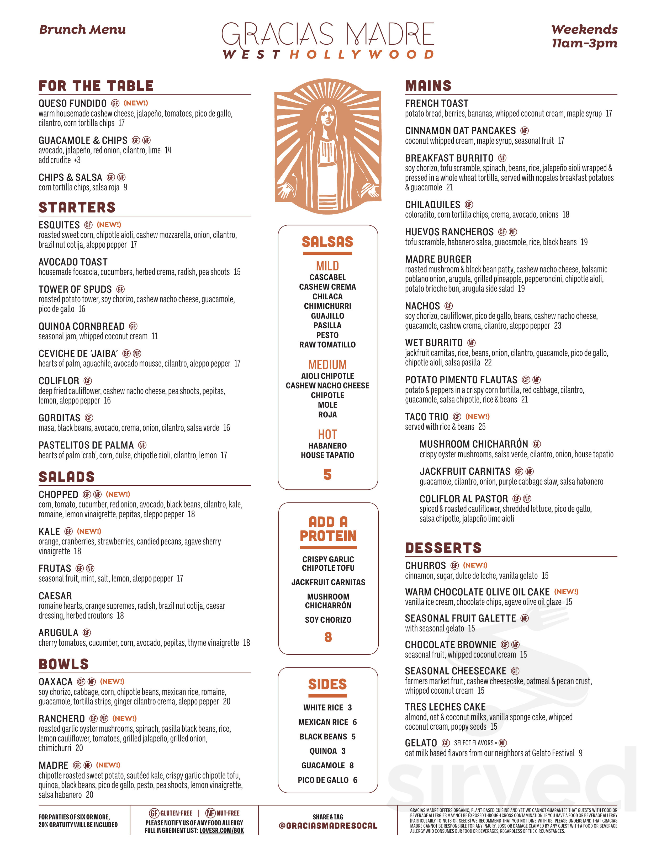 Gracias Madre West Hollywood menu in West Hollywood, California, USA