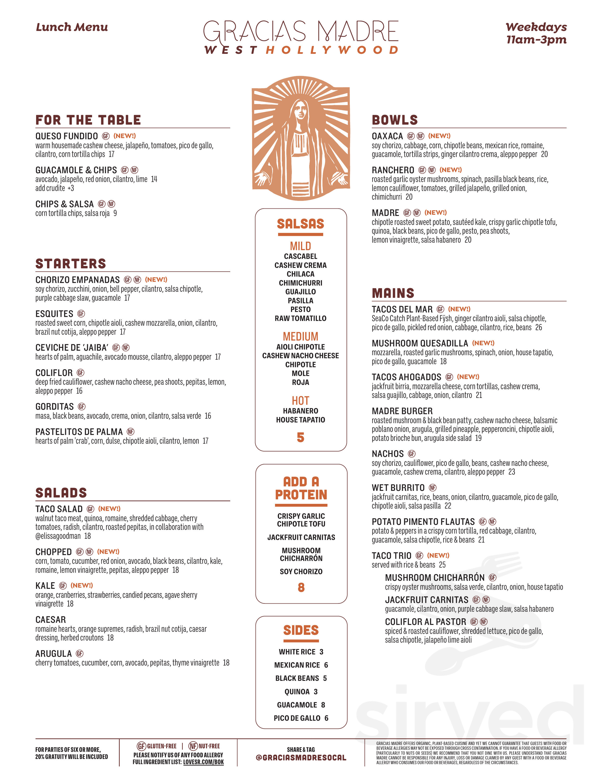 Gracias Madre West Hollywood menu in West Hollywood, California, USA