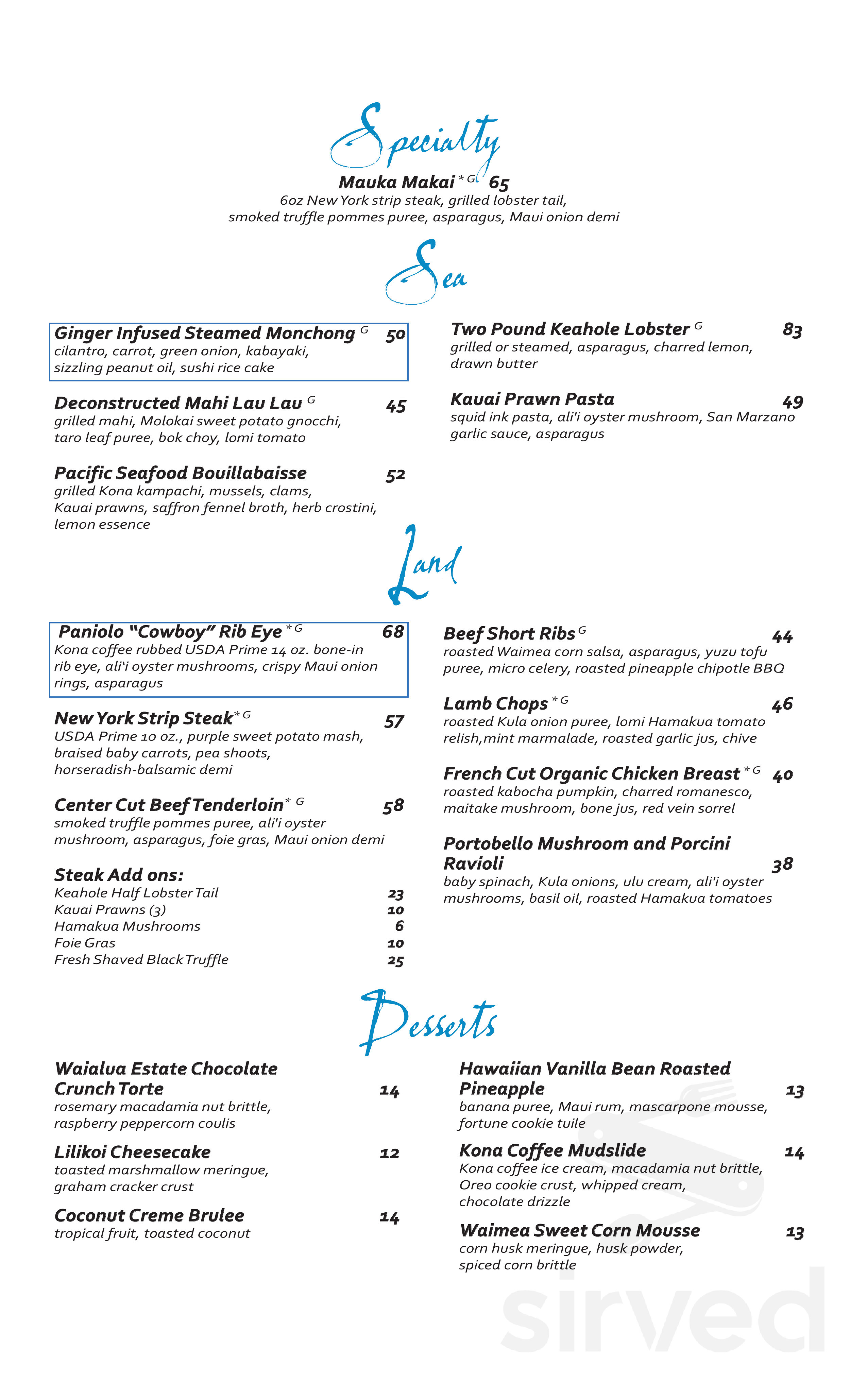 Menu - Waikoloa Village HI's Kamuela Provision Company | Sirved