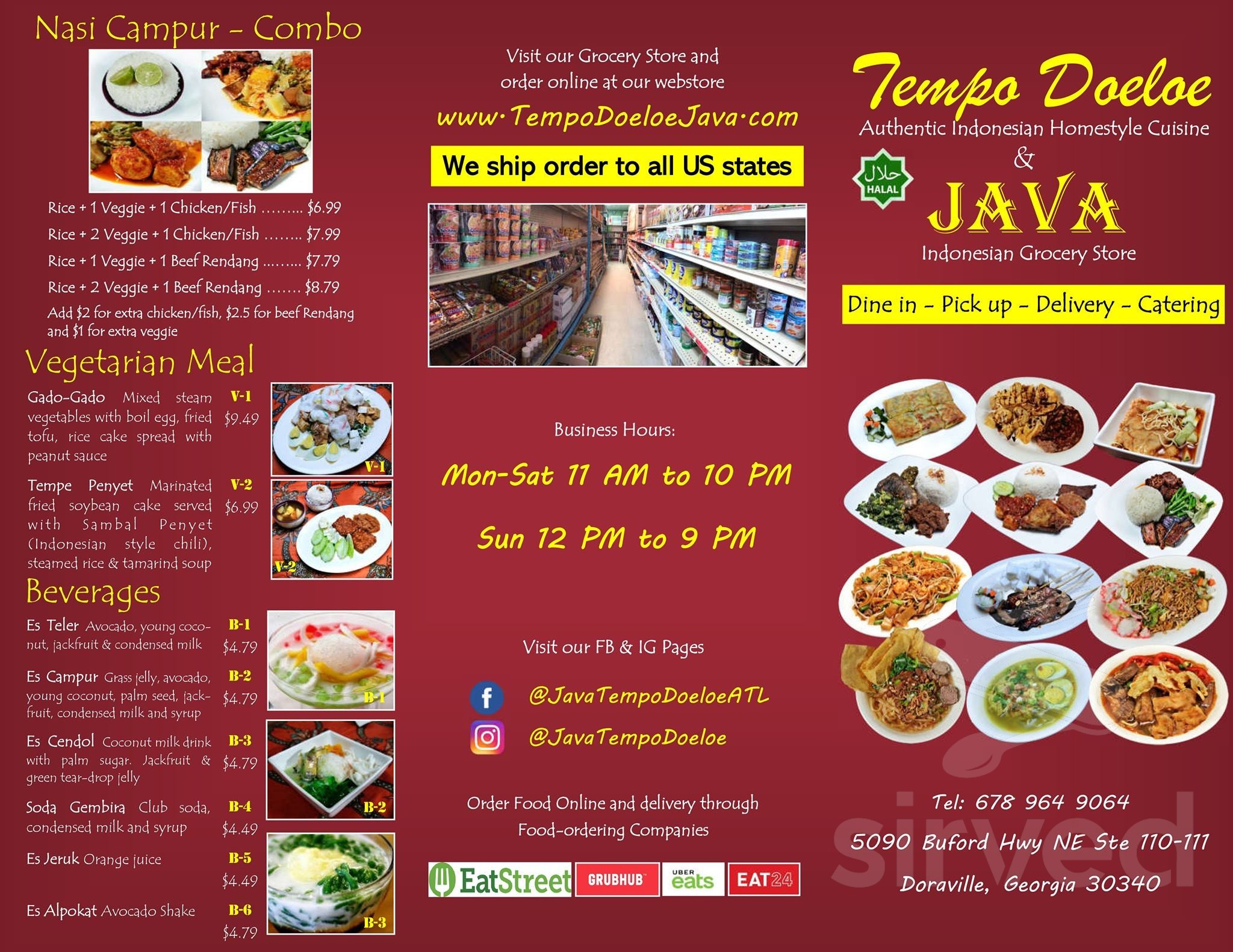 Tempo Doeloe Indonesian Food menu in Doraville, Georgia, USA