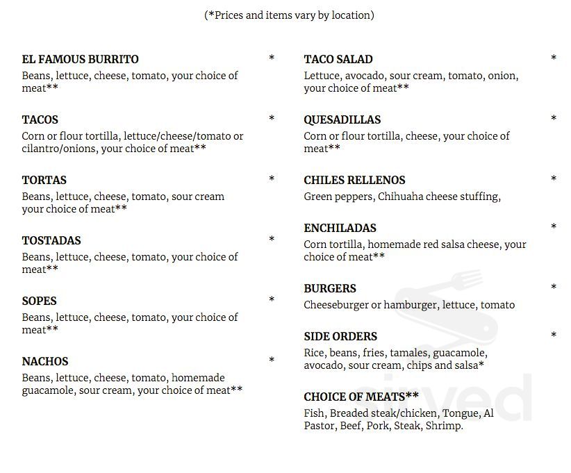 El Famous Burrito menus in Waukegan, Illinois, United States