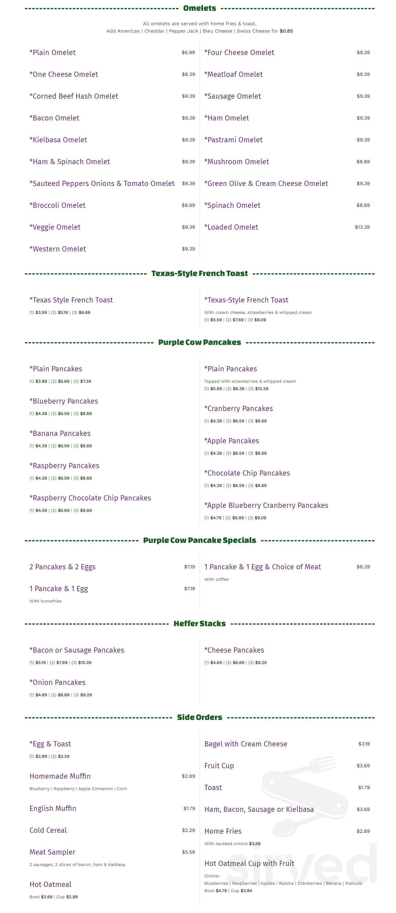 Menu for Purple Cow in Saco, ME | Sirved