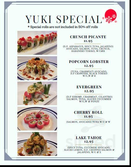 Menu - Cameron Park CA's Yuki Sushi | Sirved