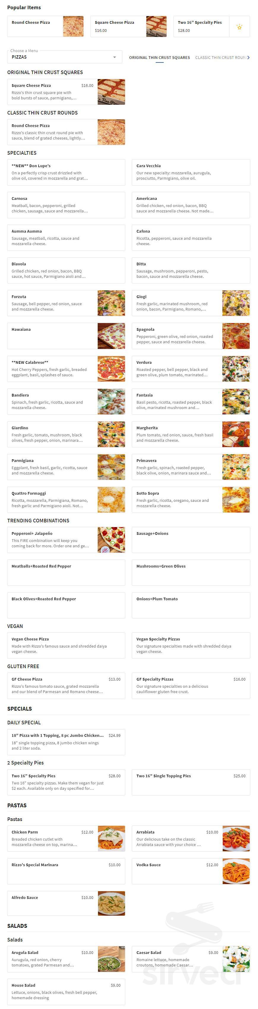 Rizzo's Pizza menu in Queens, New York, USA