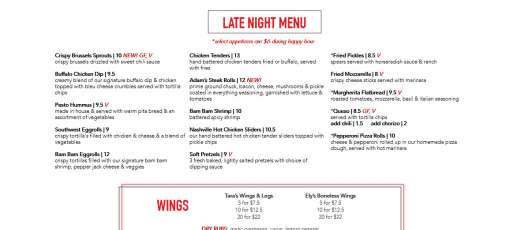 Menu for Jonathan's Grille - Nashville, TN | Sirved