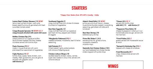 Menu for Jonathan's Grille - Nashville, TN | Sirved