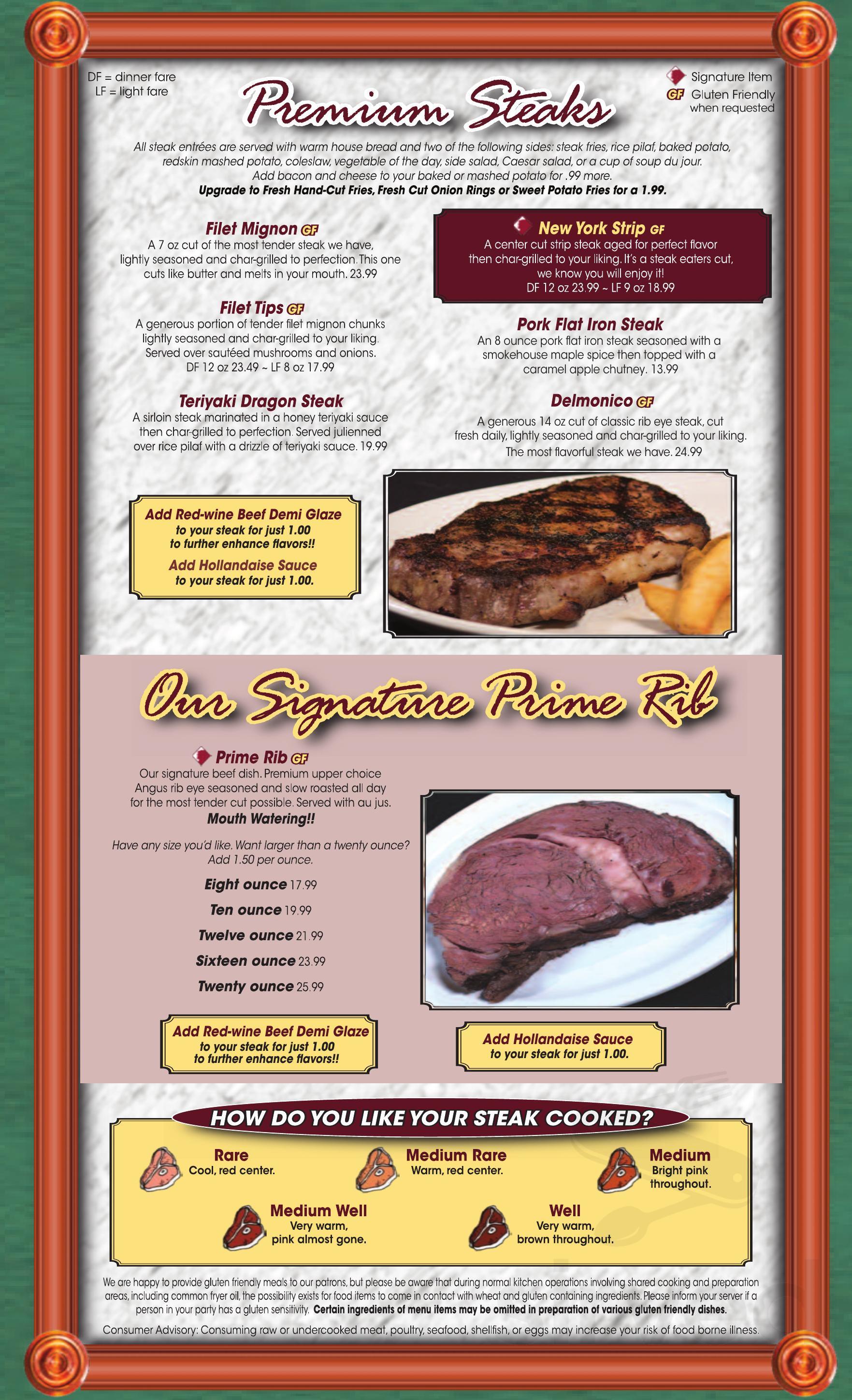 Granite Steak & Grill and Retail Market menu in Rochester, New ...