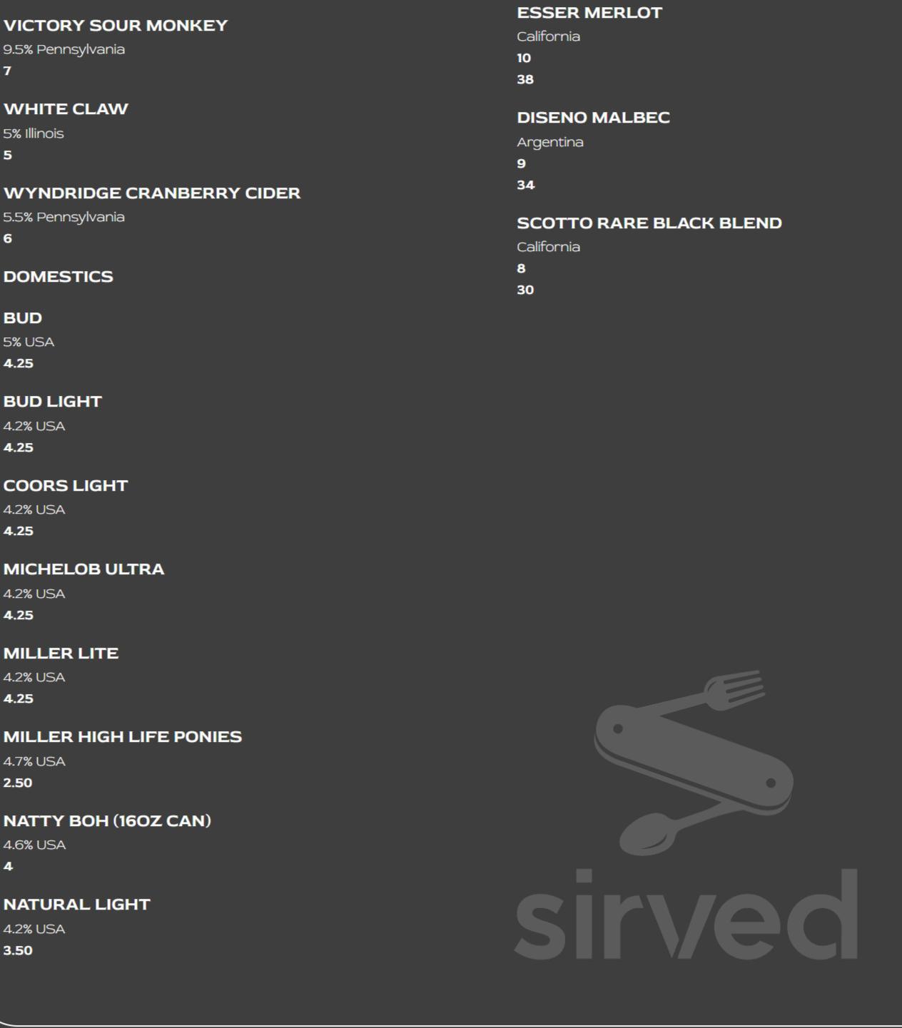 Cowboy Row Saloon & Chophouse menu in Baltimore, Maryland, USA