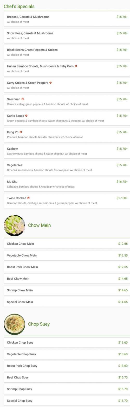 Kon Chau Chinese Restaurant menu in Miami, Florida, USA