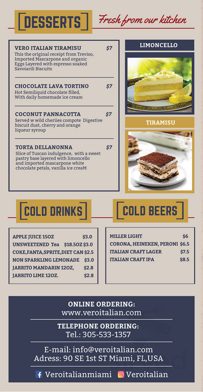 Vero Italian menus in Miami, Florida, United States