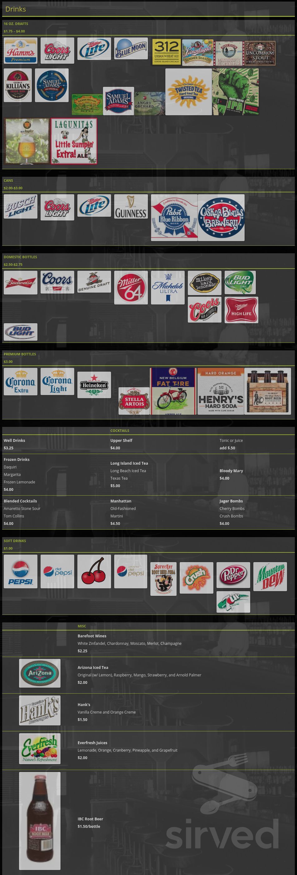 Rip's Tavern menu in Ladd, Illinois, USA