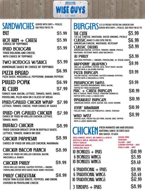 Wise Guys Restaurant menu in Ironton, Ohio, USA