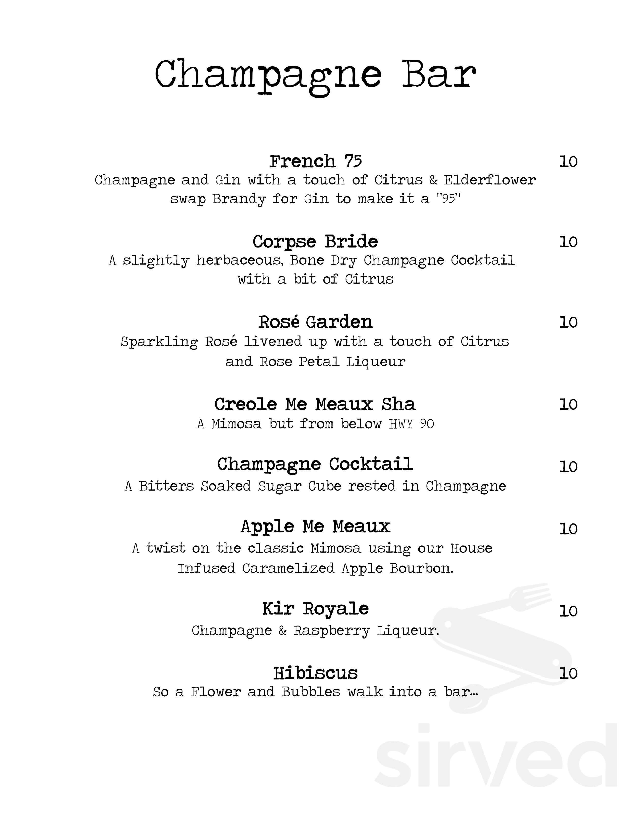 Cypress Bar at the Southern Hotel menu in Covington, Louisiana, USA