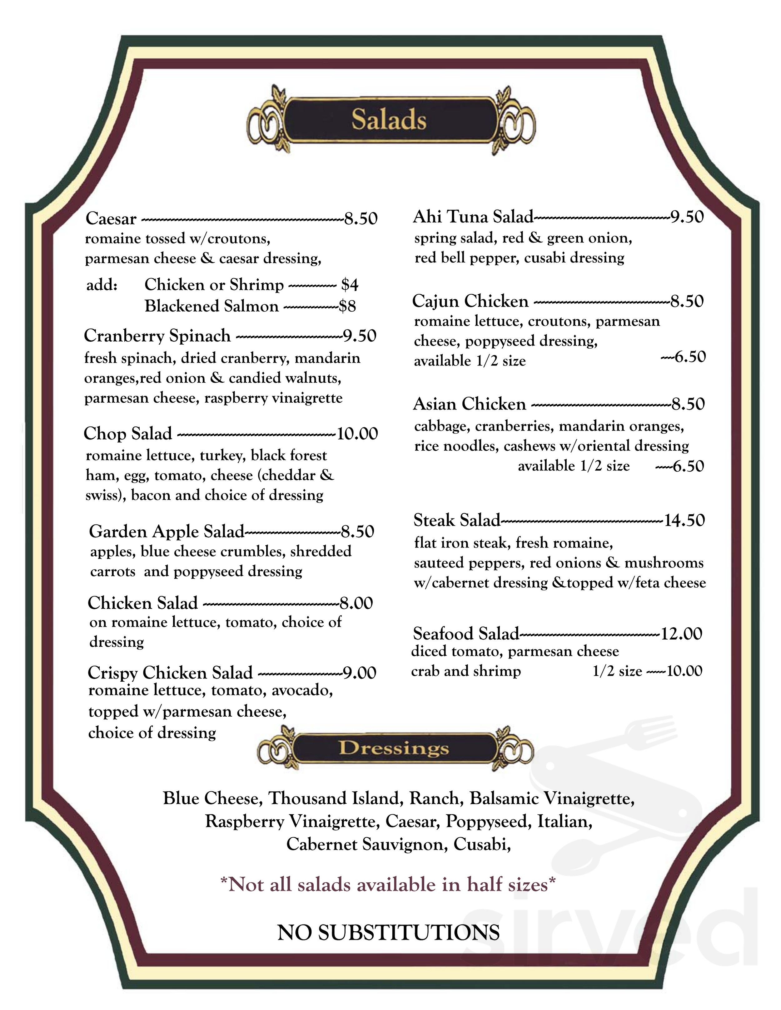 Jake's Steakhouse menu in Tehachapi, California, USA
