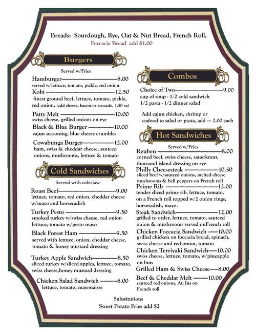 Jake's Steakhouse menu in Tehachapi, California, USA