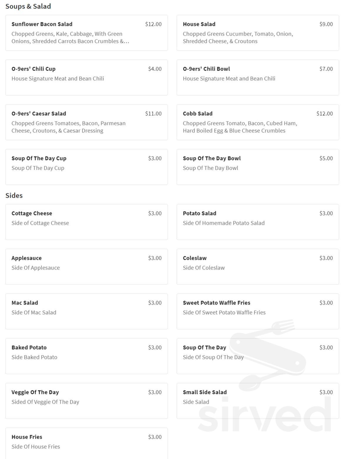O-9ers' PUB menus in Streator, Illinois, United States