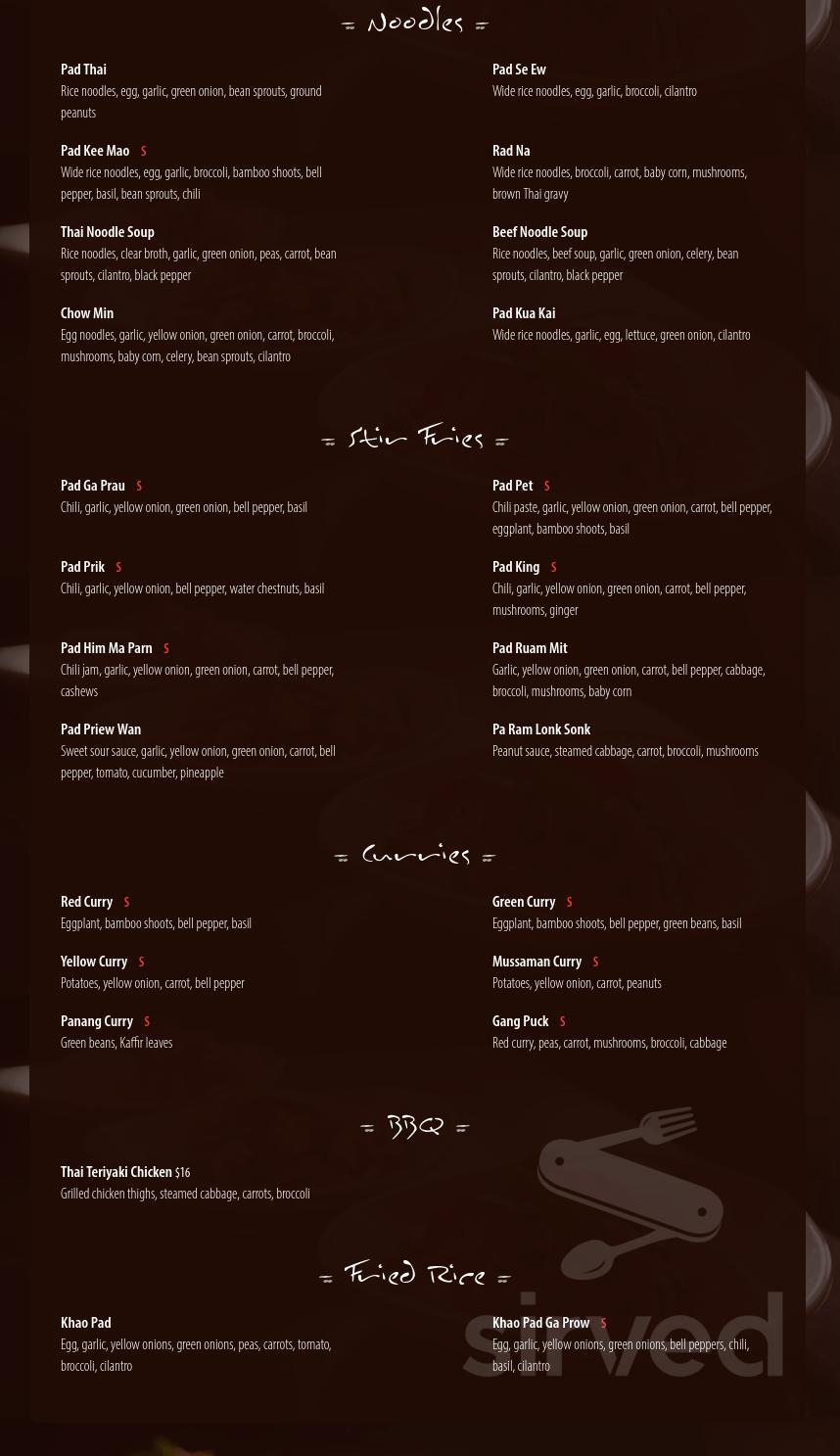 Menu for Ta Ra Rin Thai Cuisine-Coburg Road in Eugene, OR | Sirved