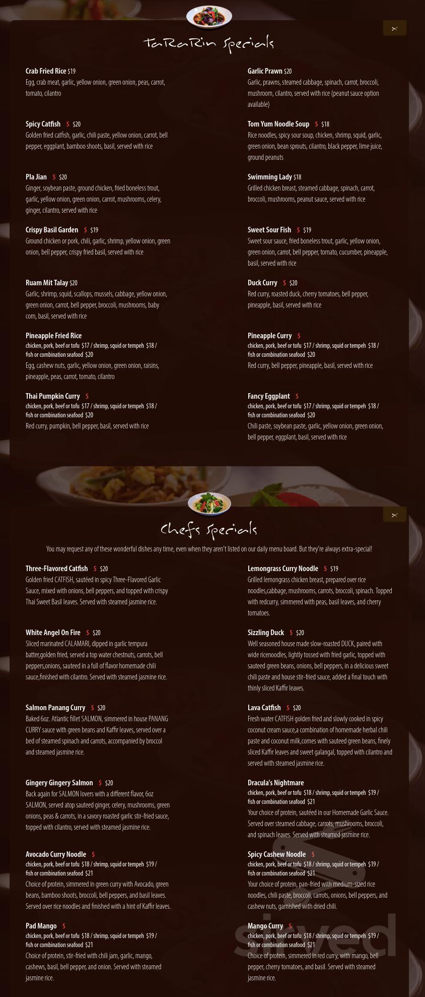 Menu for Ta Ra Rin Thai Cuisine-Coburg Road in Eugene, OR | Sirved