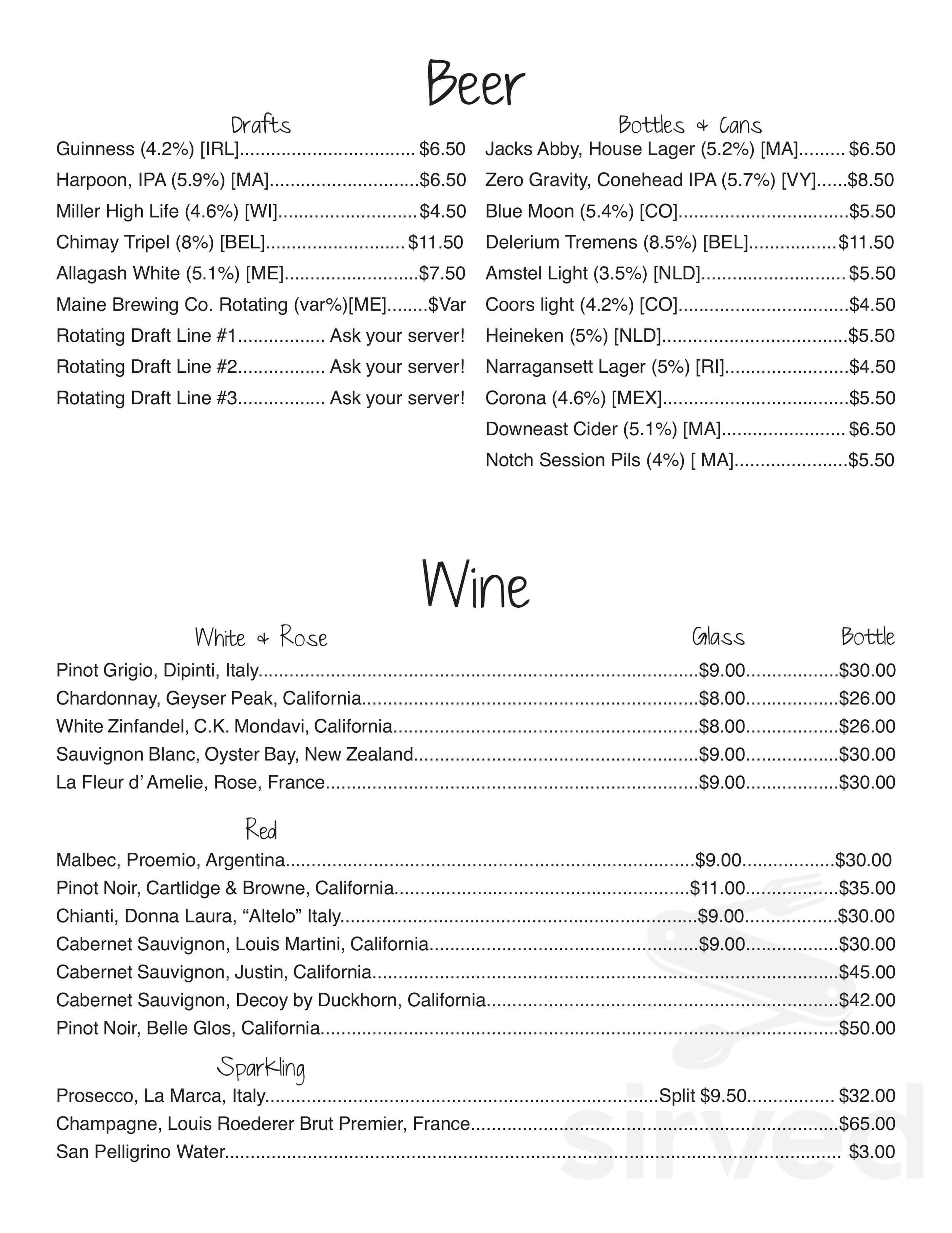 Anchovies menu in Boston, Massachusetts, USA