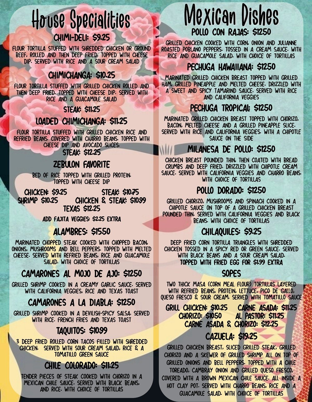 Palomas Mex Grill menu in Zebulon, Georgia, USA