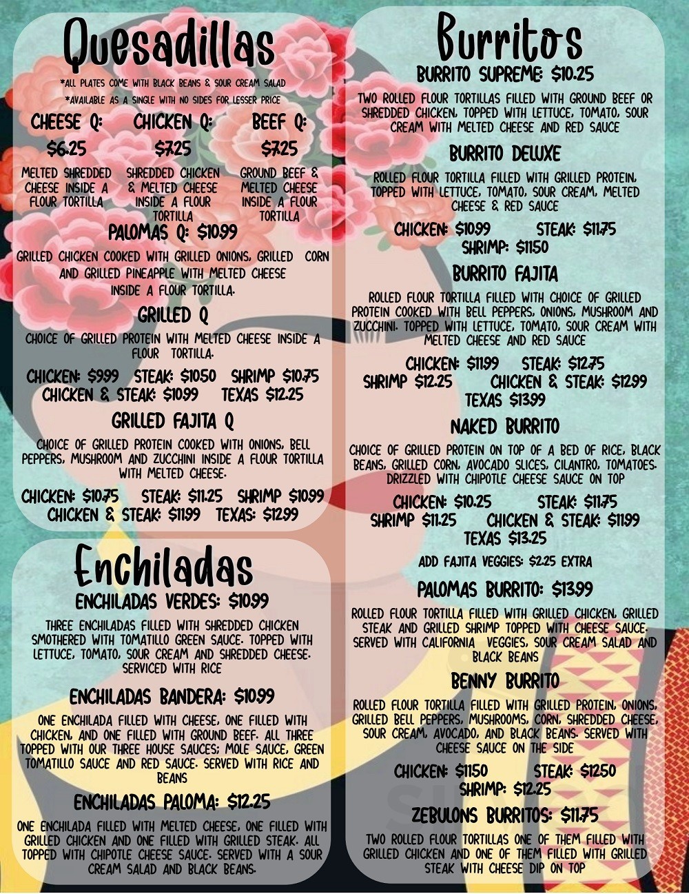 Palomas Mex Grill menu in Zebulon, Georgia, USA