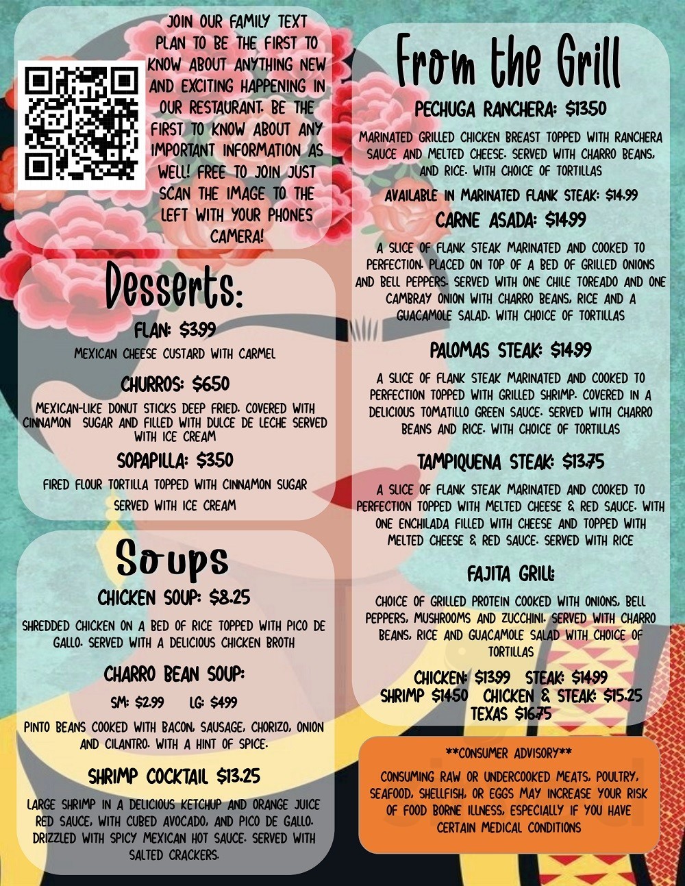 Palomas Mex Grill menu in Zebulon, Georgia, USA