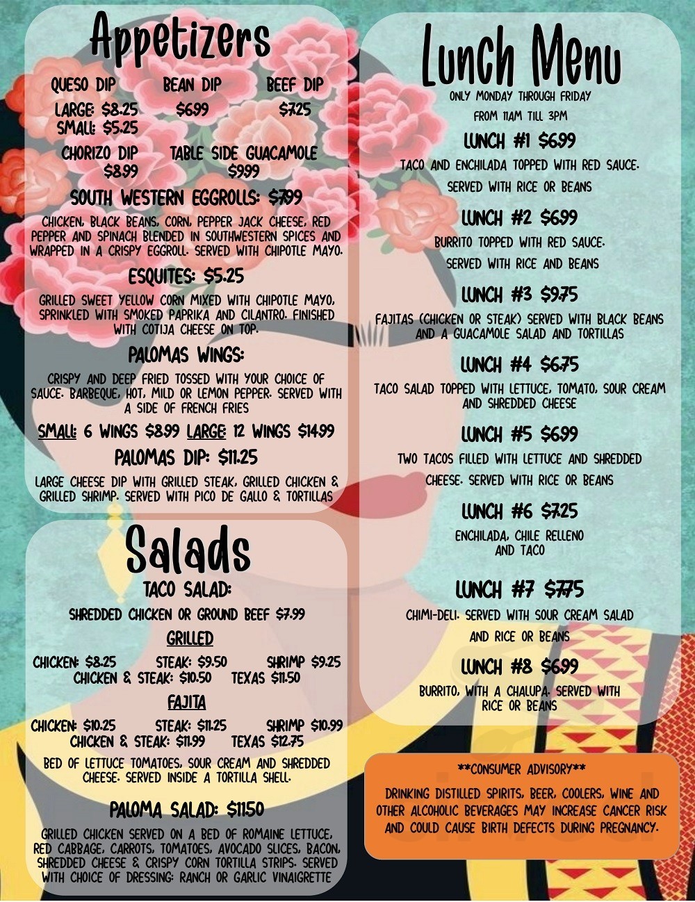Palomas Mex Grill menu in Zebulon, Georgia, USA