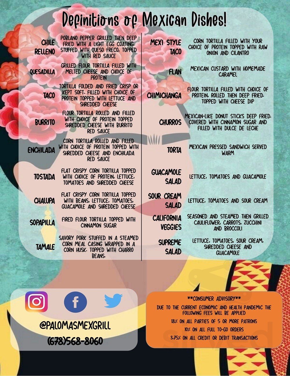 Palomas Mex Grill menu in Zebulon, Georgia, USA