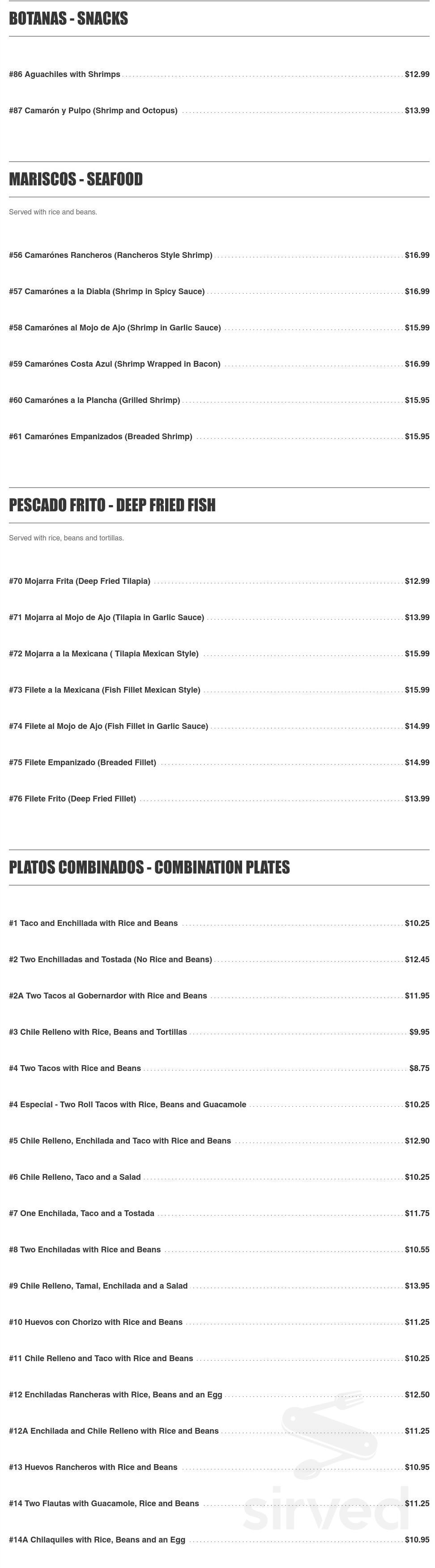 Menu - Riverside CA's El Sarape Restaurant | Sirved