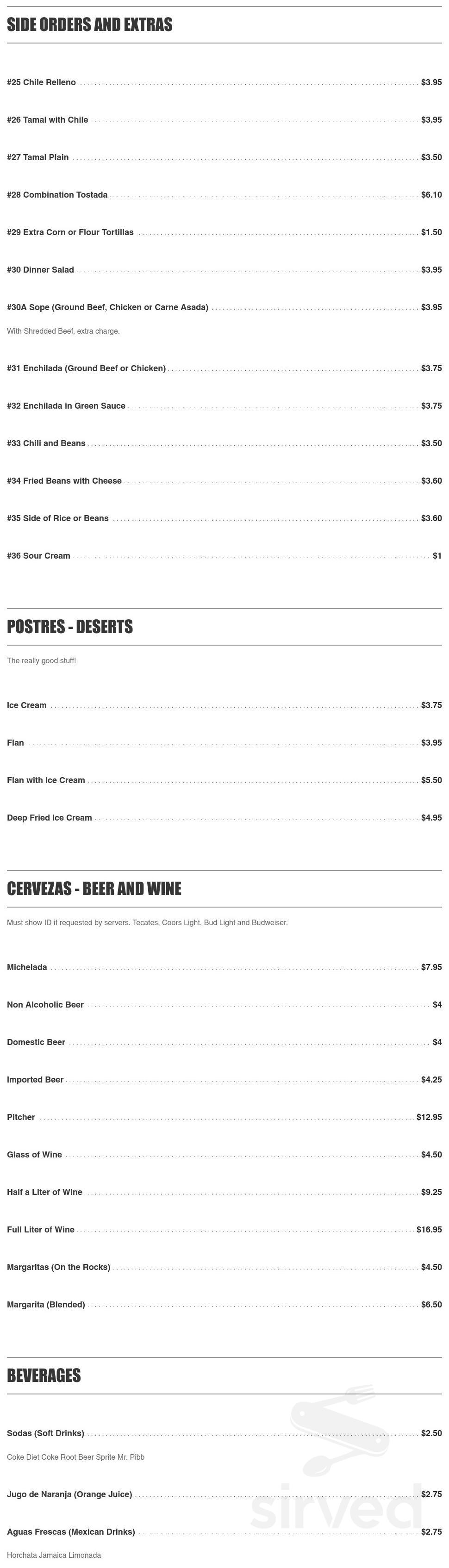 Menu - Riverside CA's El Sarape Restaurant | Sirved