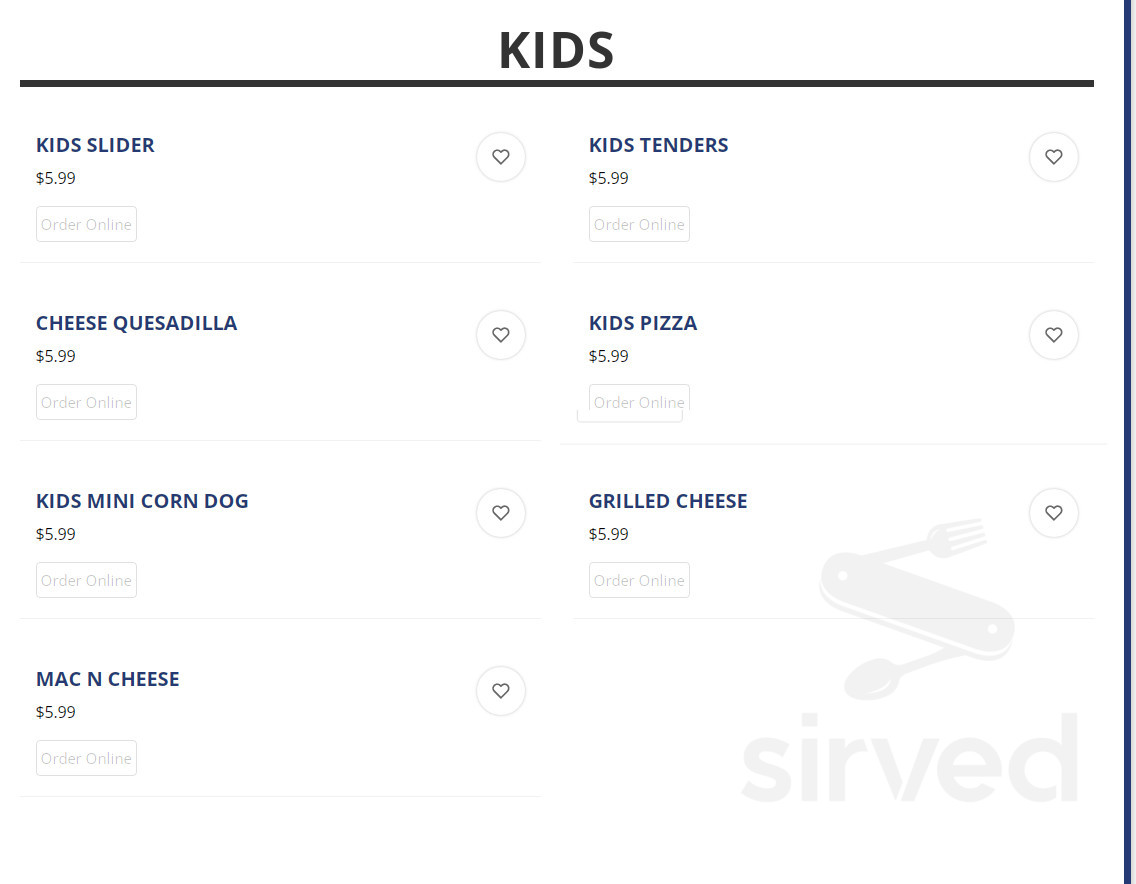 Let It Fly Sports Bar menu in Germantown, Tennessee, USA