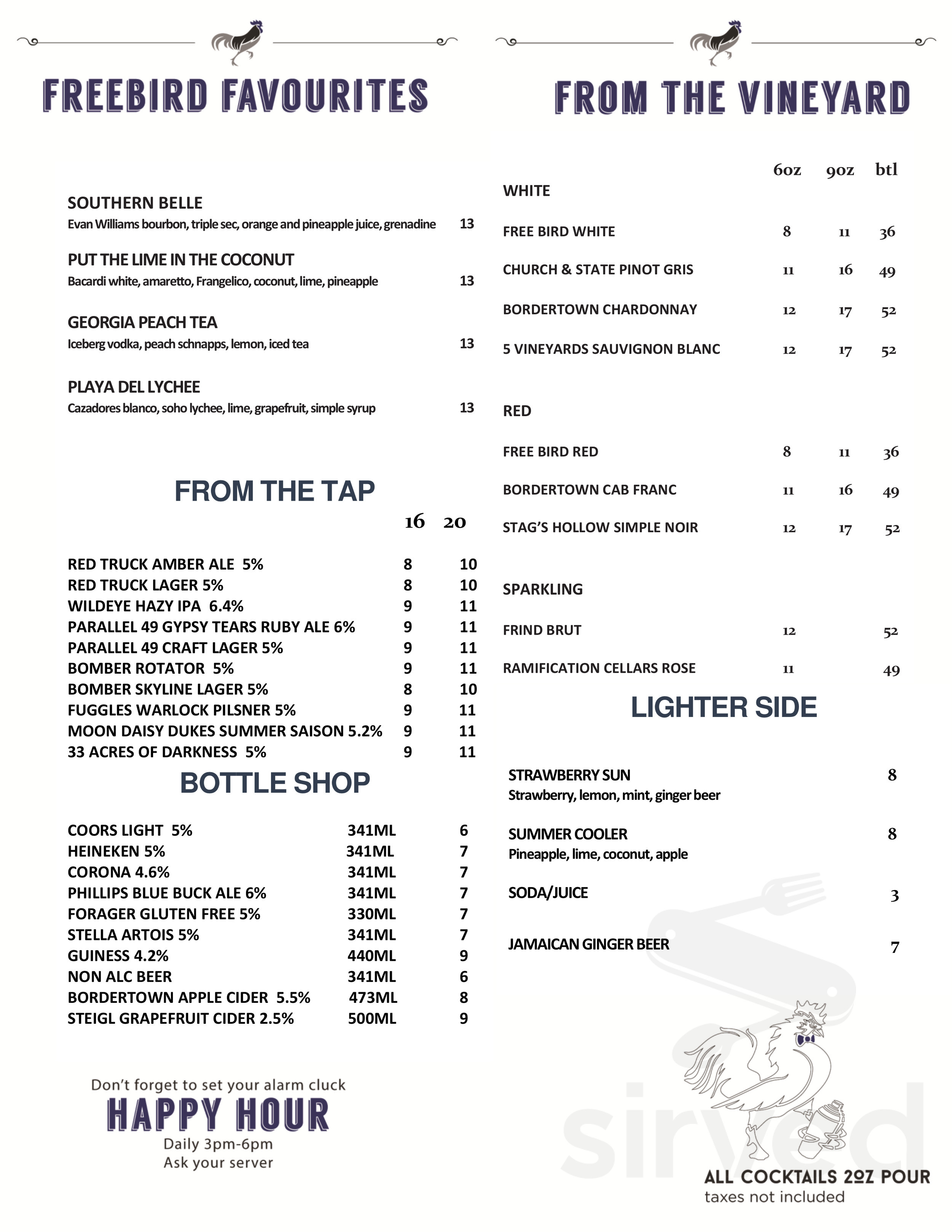 Free Bird Table & Bar menu in Richmond, British Columbia, Canada