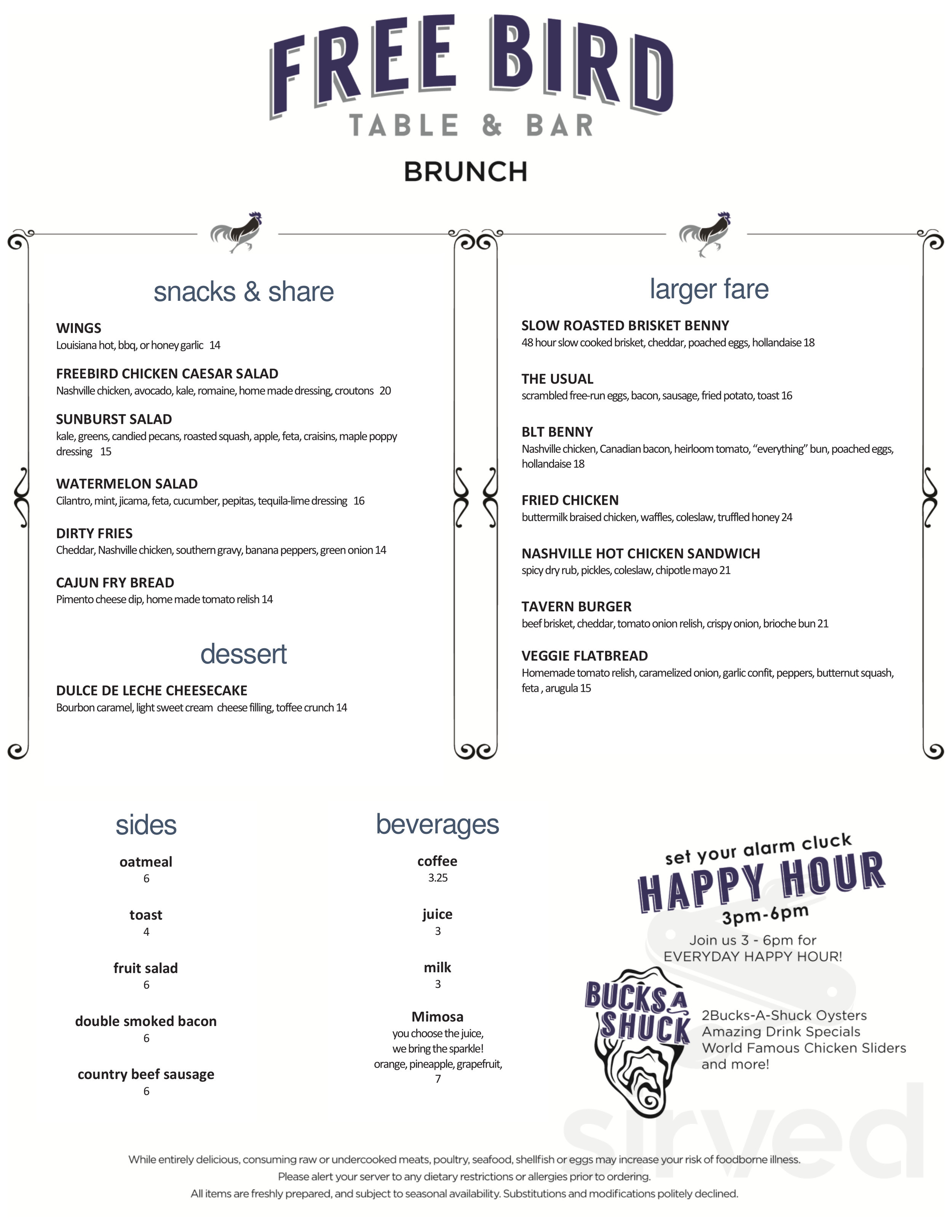 Free Bird Table & Bar menu in Richmond, British Columbia, Canada