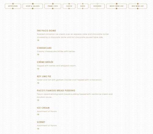 Vargas Cut and Catch menu in Galveston, Texas, USA