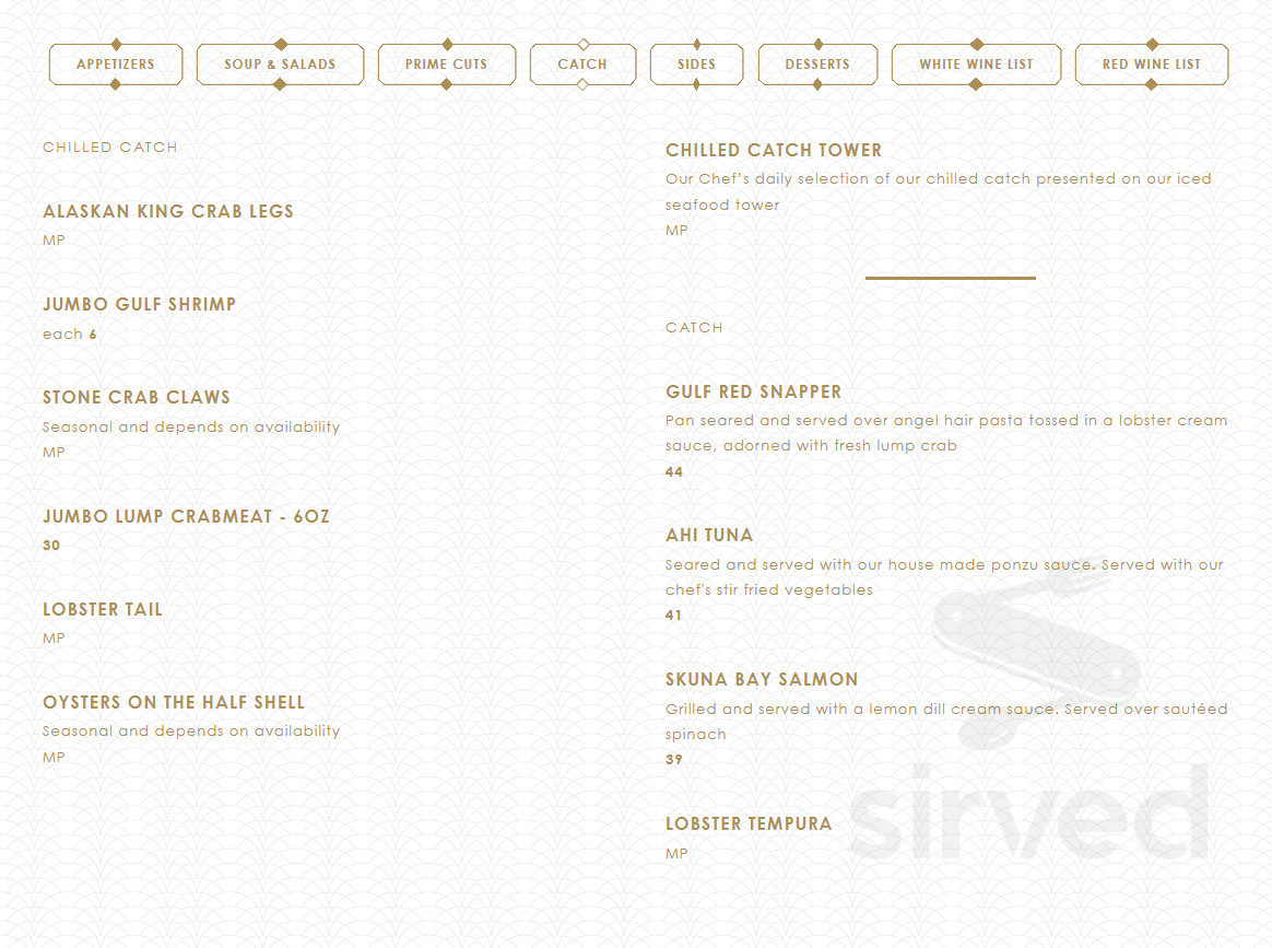 Vargas Cut and Catch menu in Galveston, Texas, USA