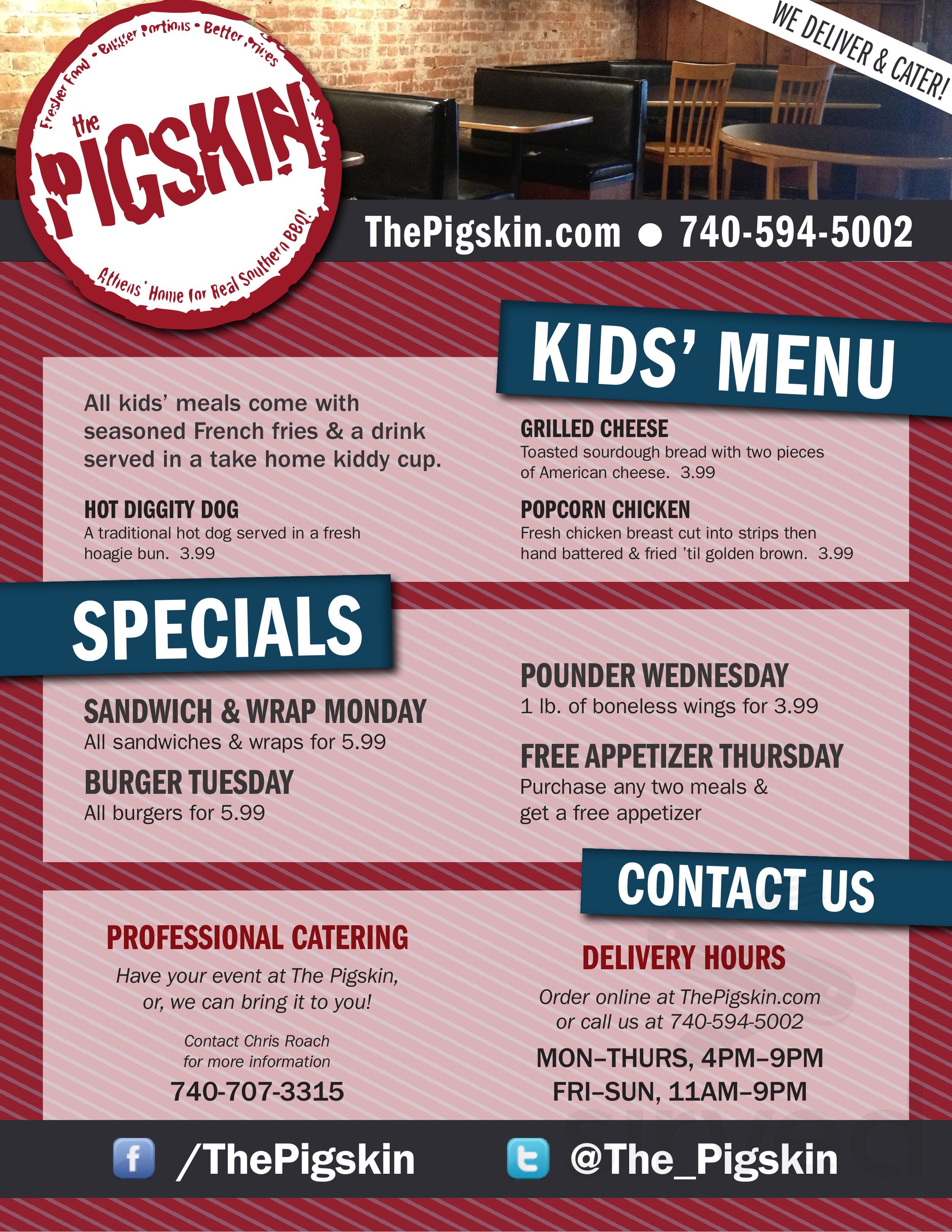 The Pigskin Bar and Grille menus in Athens, Ohio, United States