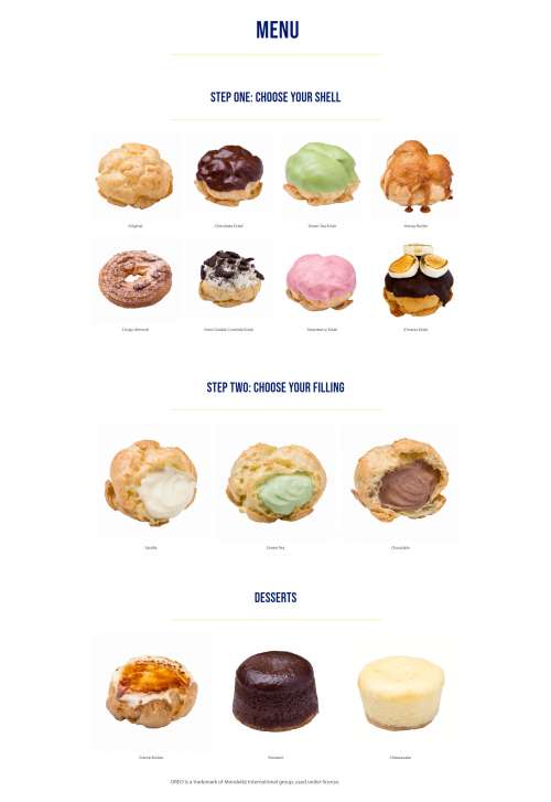 Beard Papa's menu in Grand Prairie, Texas, USA